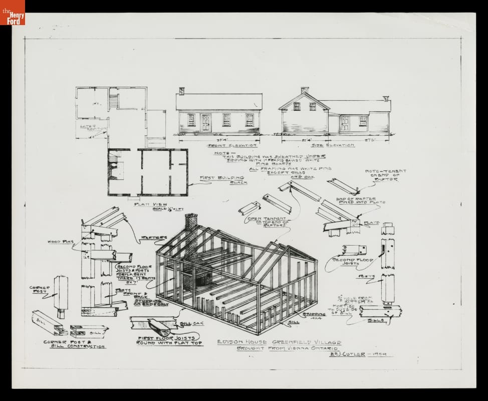 Edward Cutler Drawing of Edison Homestead Framing, "Edison House ...