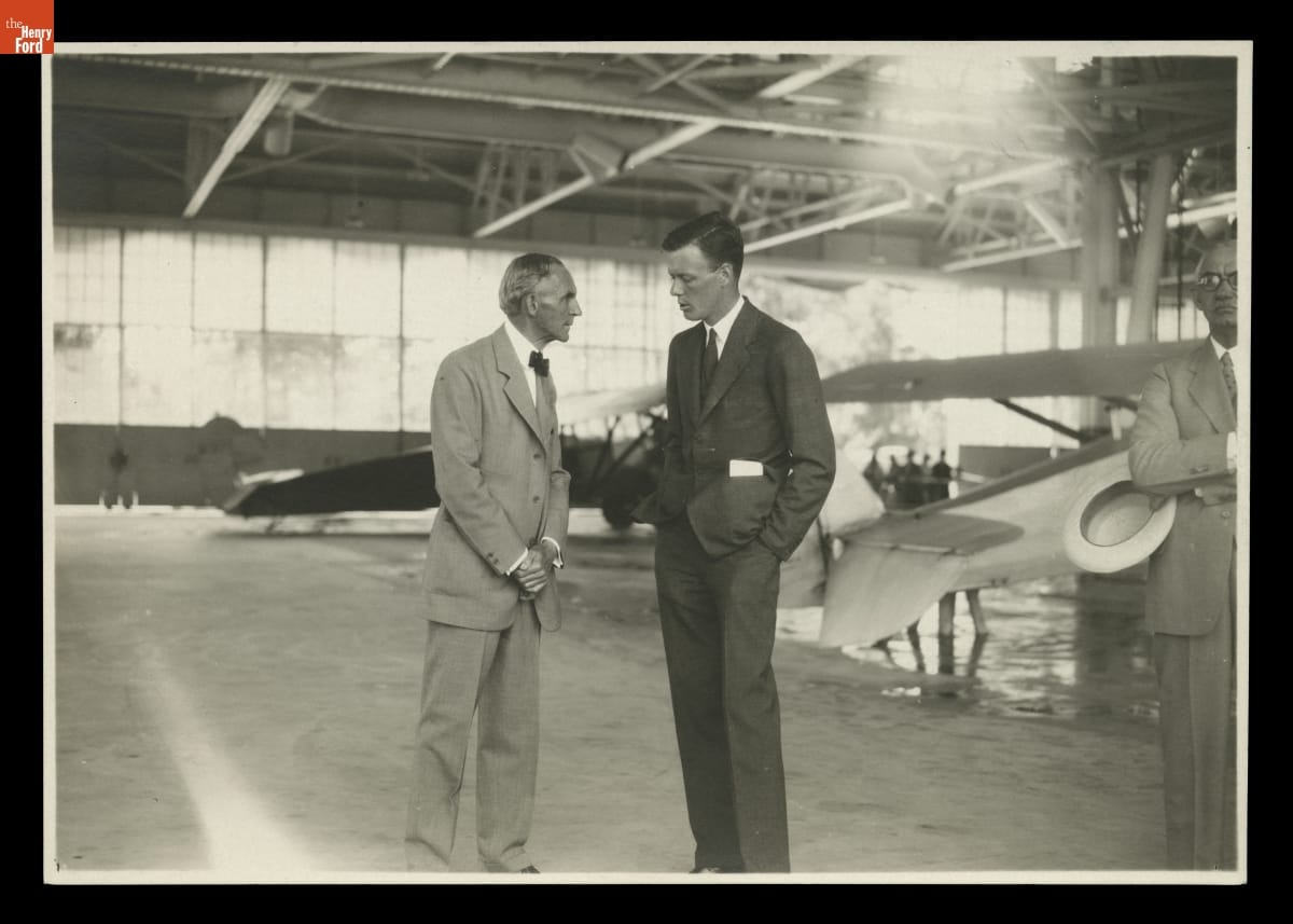 Henry Ford and Charles Lindbergh at Ford Airport, Dearborn, Michigan ...