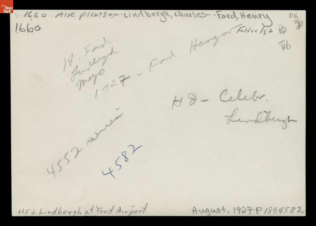 Henry Ford and Charles Lindbergh at Ford Airport, Dearborn, Michigan ...