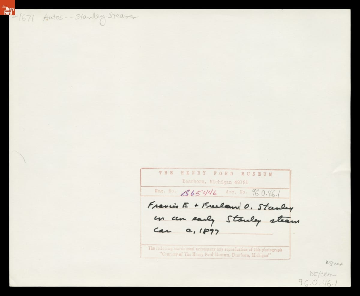 Francis E. Stanley and Freelan O. Stanley in the First Stanley Steam ...