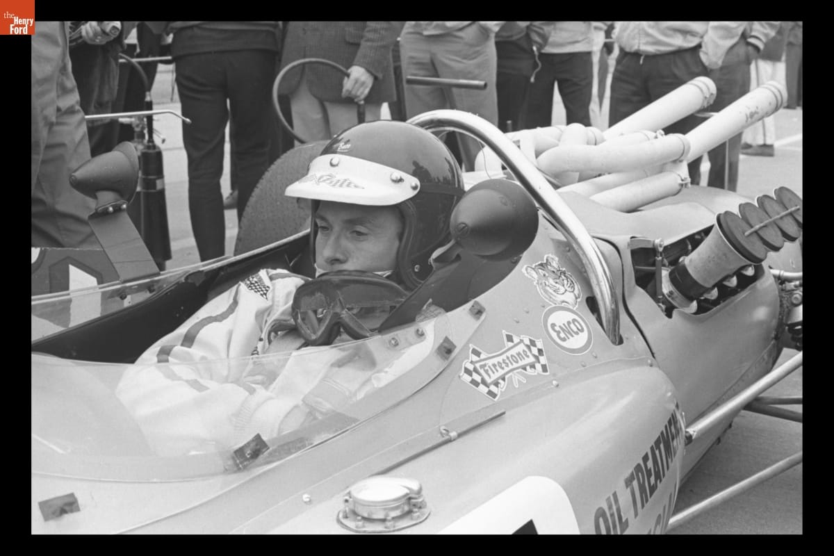 Jim Clark in Lotus-Ford Race Car at Indianapolis Motor Speedway, May 1967