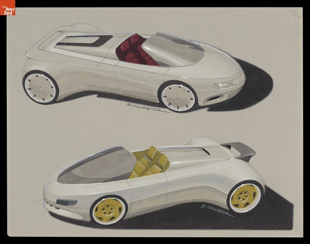 Rendering of Proposed Pontiac Fiero Designs by Ben Salvador, circa 1981