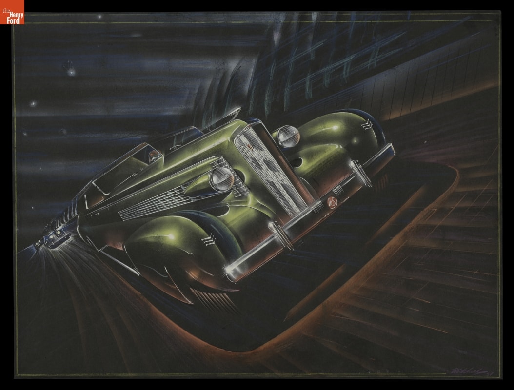 Rendering of 1937 LaSalle V-8 by William L. Mitchell, 1937