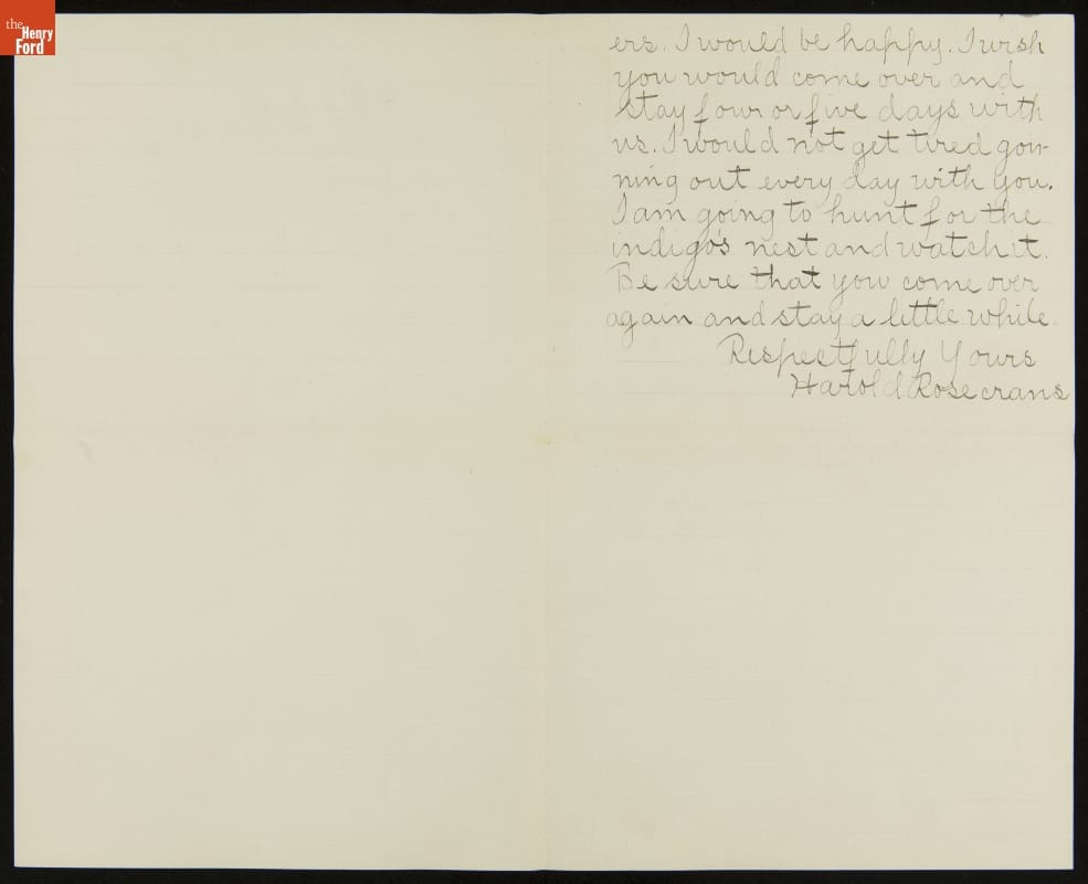 Letter to John Burroughs from Harold Rosecrans, a Student Thanking Him ...