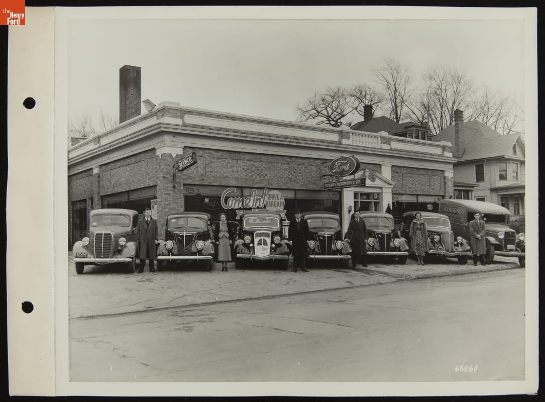 Knaggs Family with Ford V-8 Cars in Front of Monroe Automobile Company ...