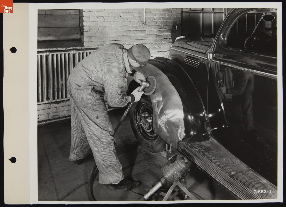 Mechanic Buffing Fender, Dahlinger and Kay Ford Dealership, Highland ...