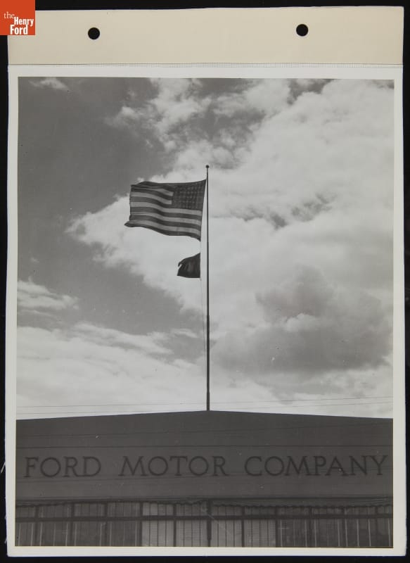 American Flag and Bulls Eye Flag Flying Over Ford Rouge Plant Gate 4 ...