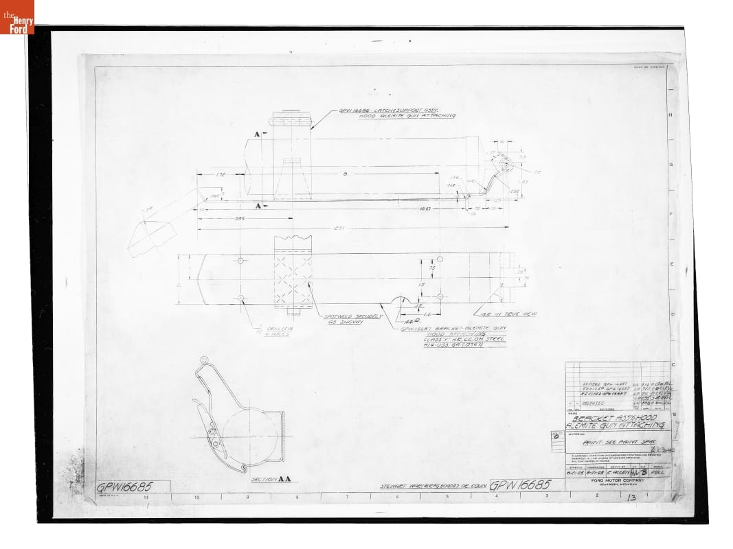 Drawing, "Bracket Assembly - Hood Alemite Gun Attaching," Ford GPW ...
