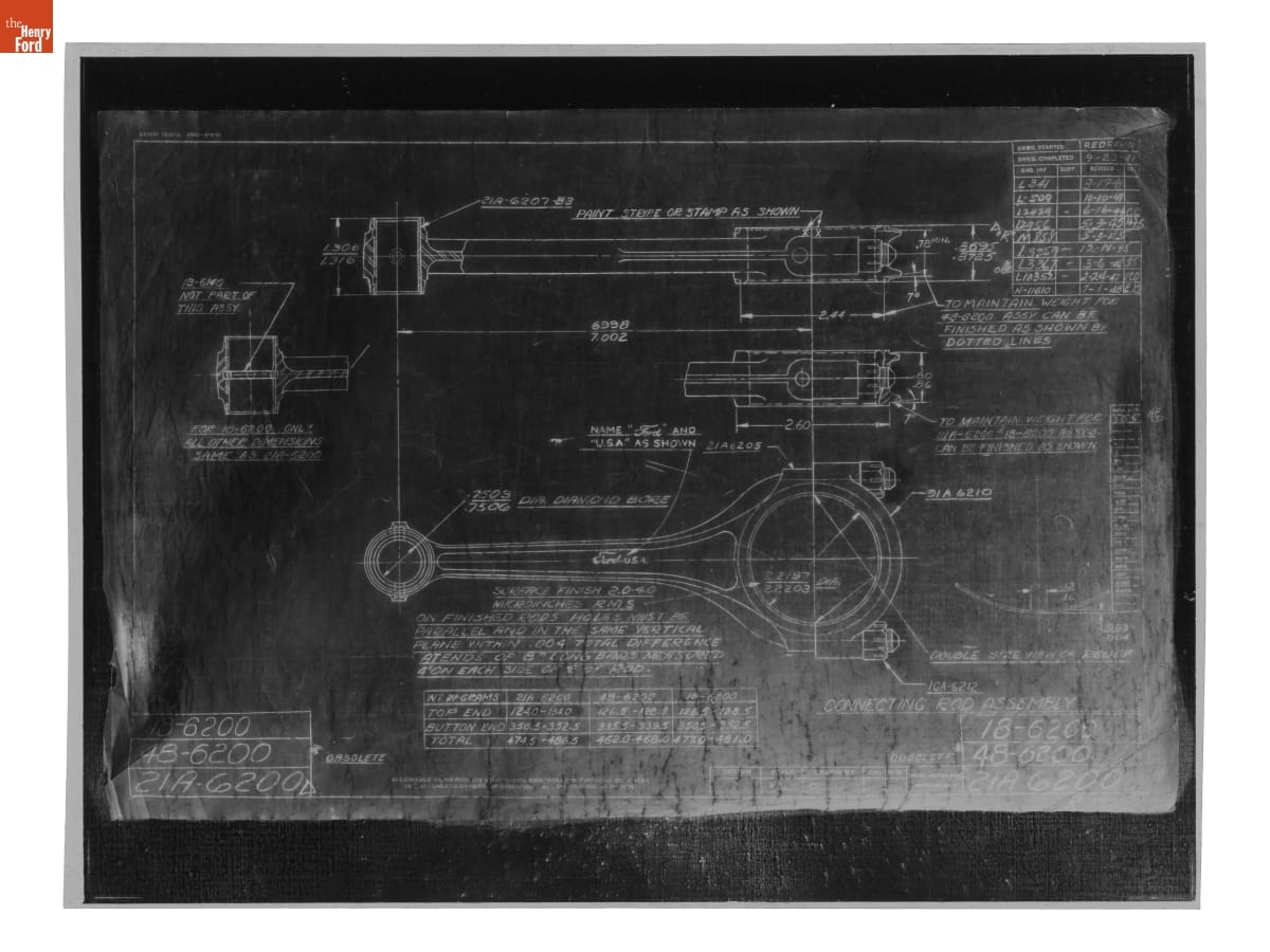 Drawing, "Connecting Rod Assembly," Ford Automobile, July 1, 1948