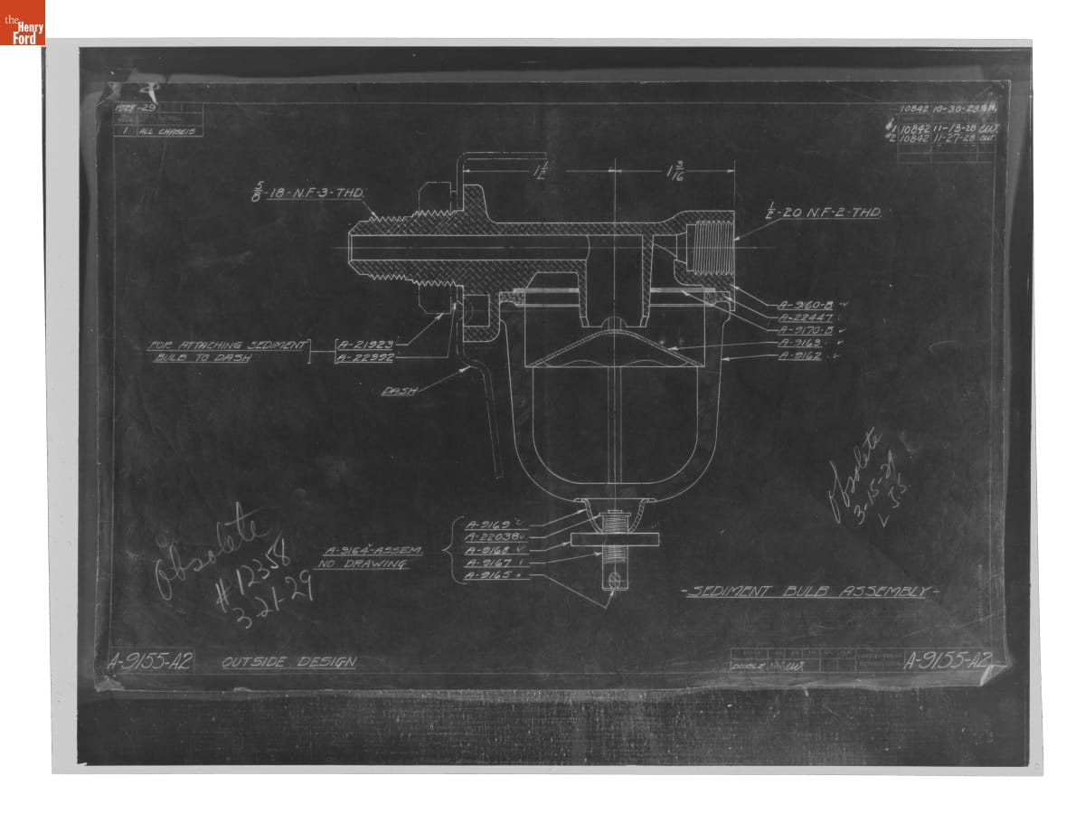 Drawing, "Sediment Bulb Assembly, Outside Design," Ford Model A ...