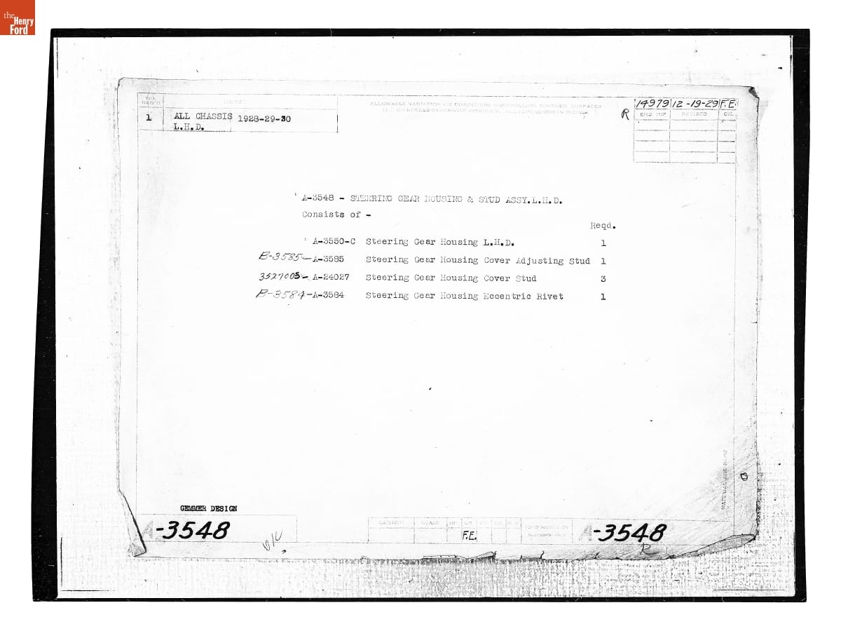 Parts List, "Steering Gear Housing & Stud Assembly, L.H.D.," Ford Model ...