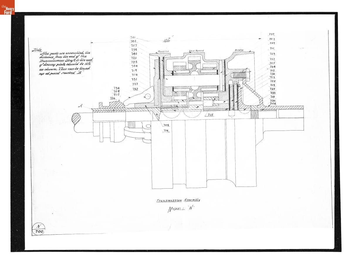Drawing, "Transmission Assembly," Ford Model N, 1905-1910