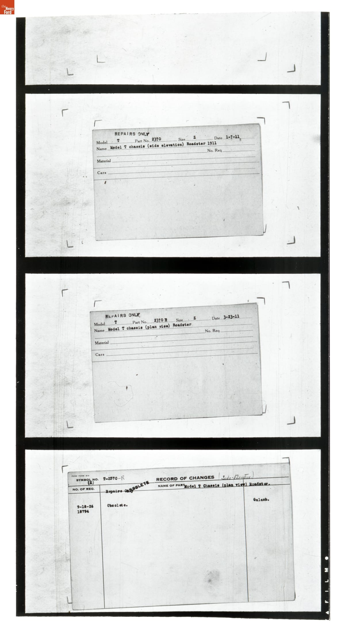 Engineering Release Notes, Ford Model T Chassis, 1911-1926