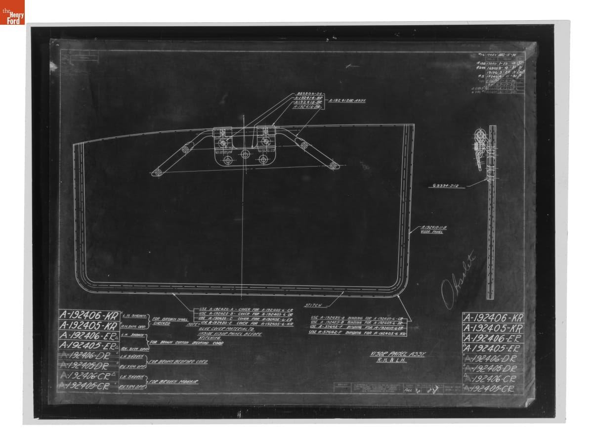 Drawing, "Visor Panel Assy.," Ford Model A, July 17, 1936