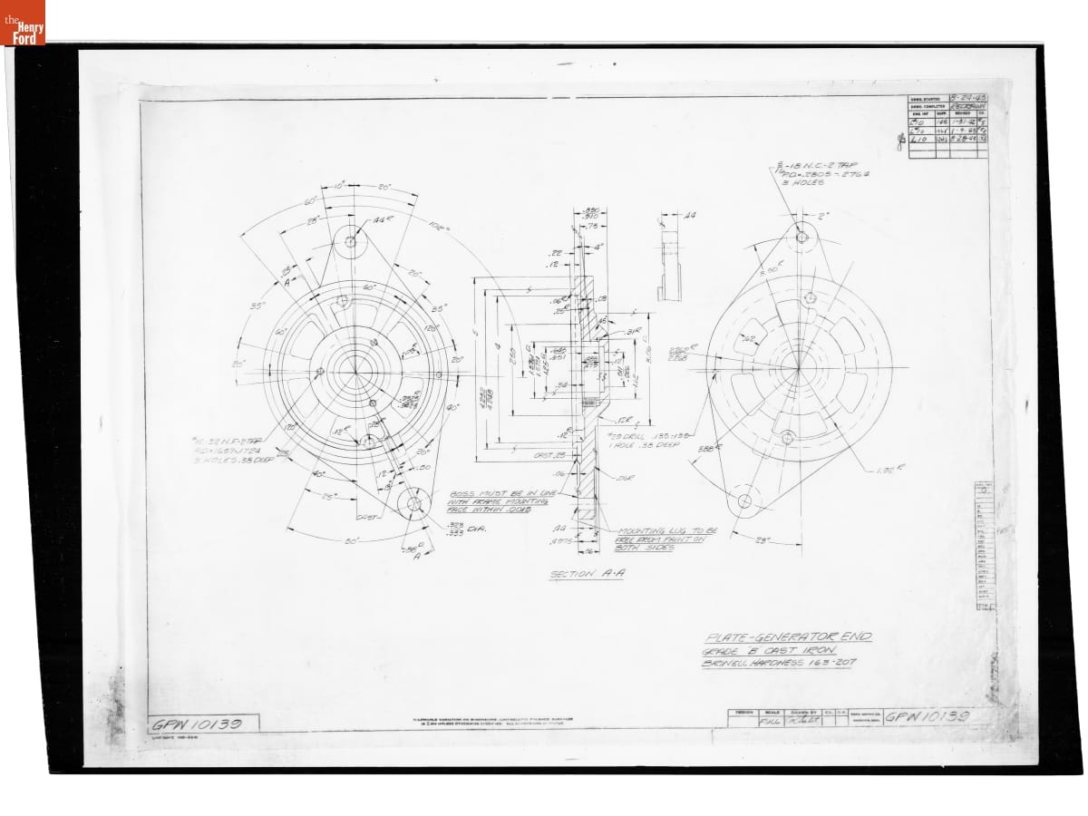 Drawing, "Plate - Generator End," Ford GPW, August 28, 1943