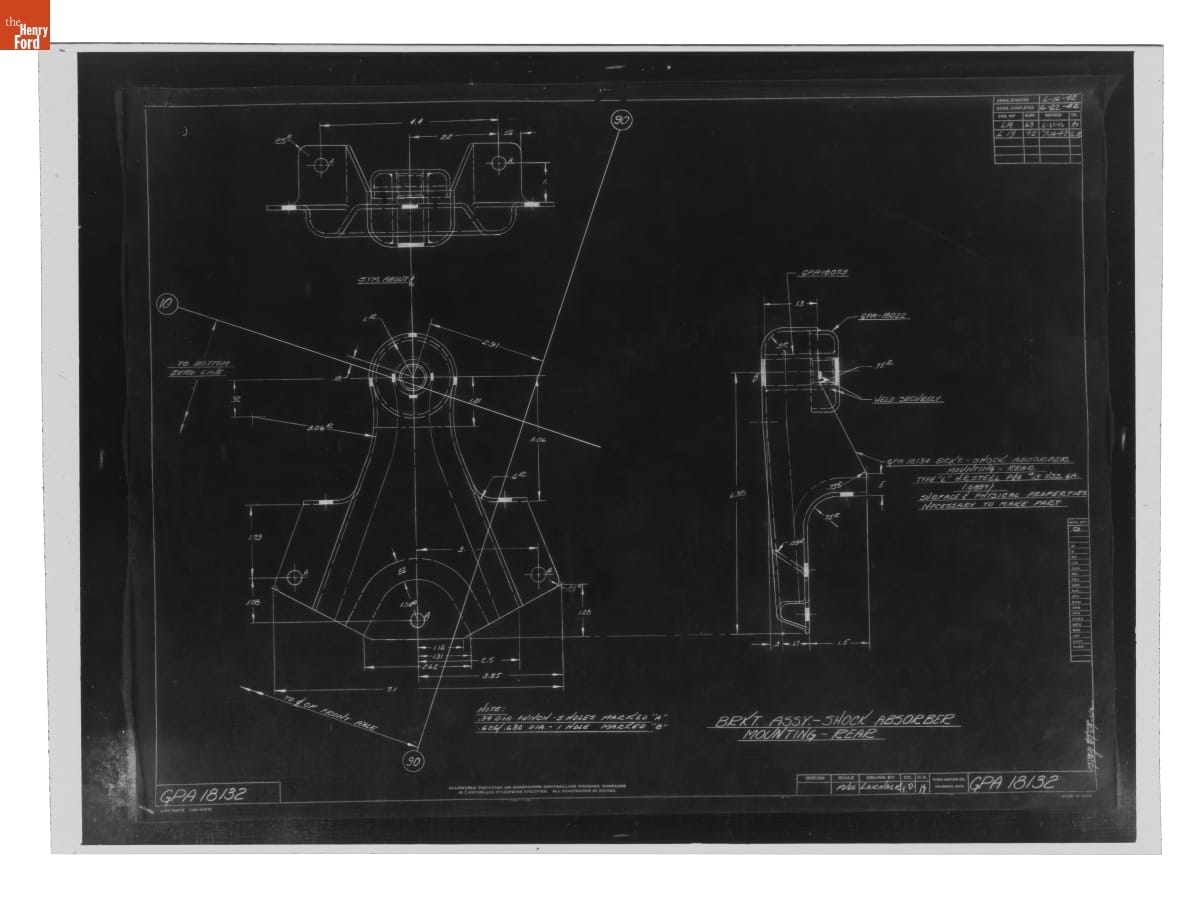 Drawing, "Brkt. Assembly - Shock Absorber Mounting - Rear," Ford GPA ...