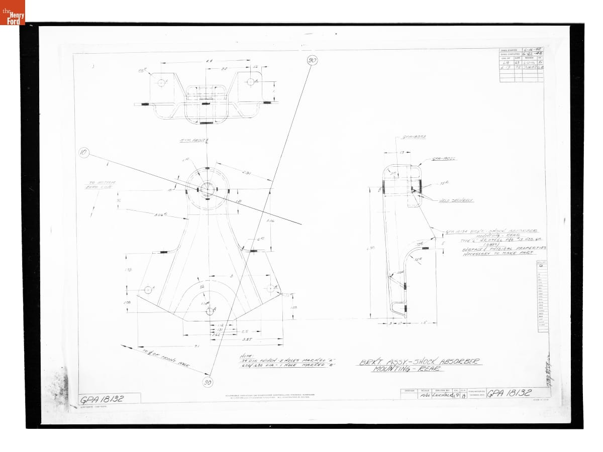 Drawing, "Brkt. Assembly - Shock Absorber Mounting - Rear," Ford GPA ...