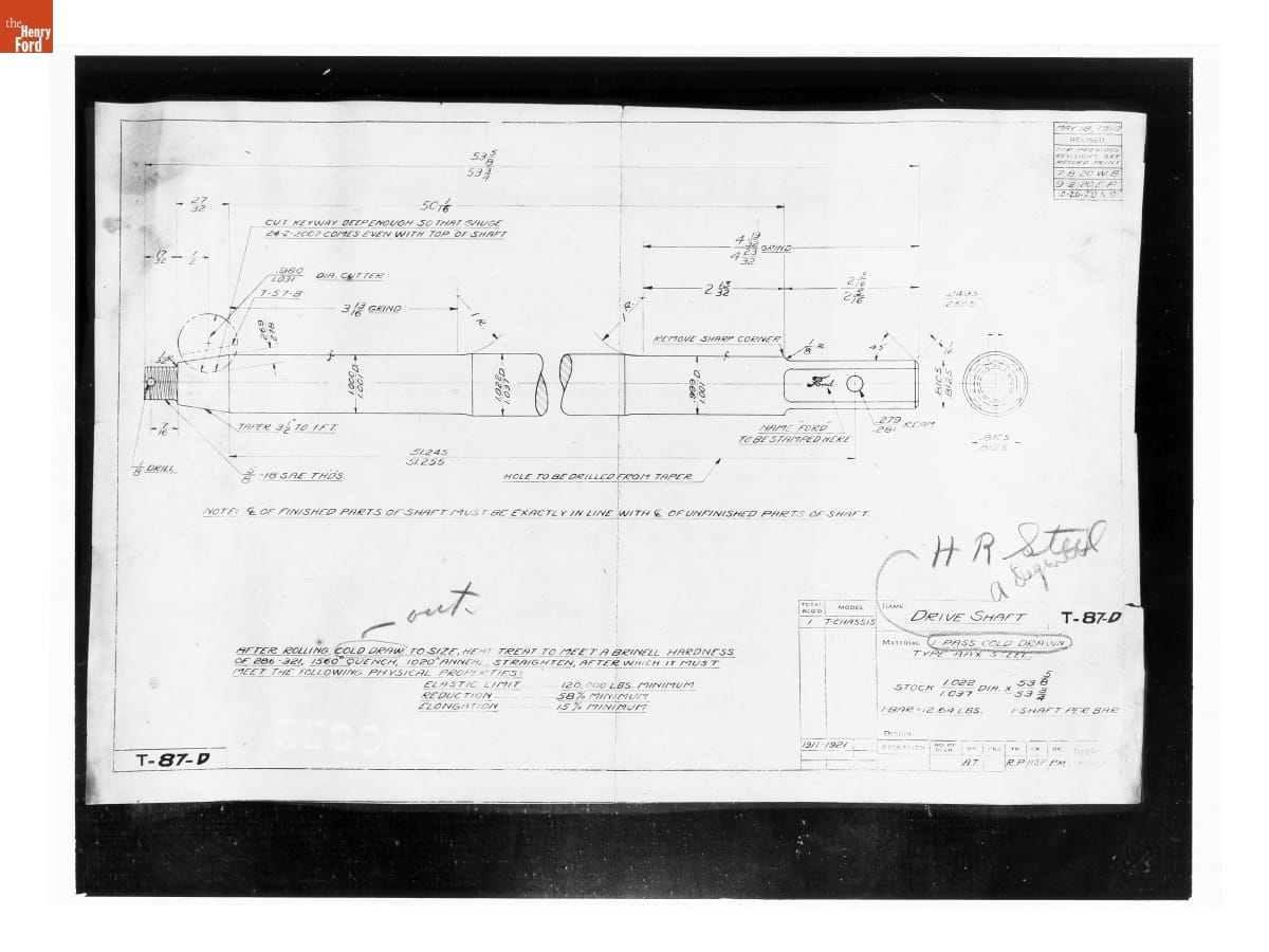 Drawing, "Drive Shaft," Ford Model T, October 20, 1920