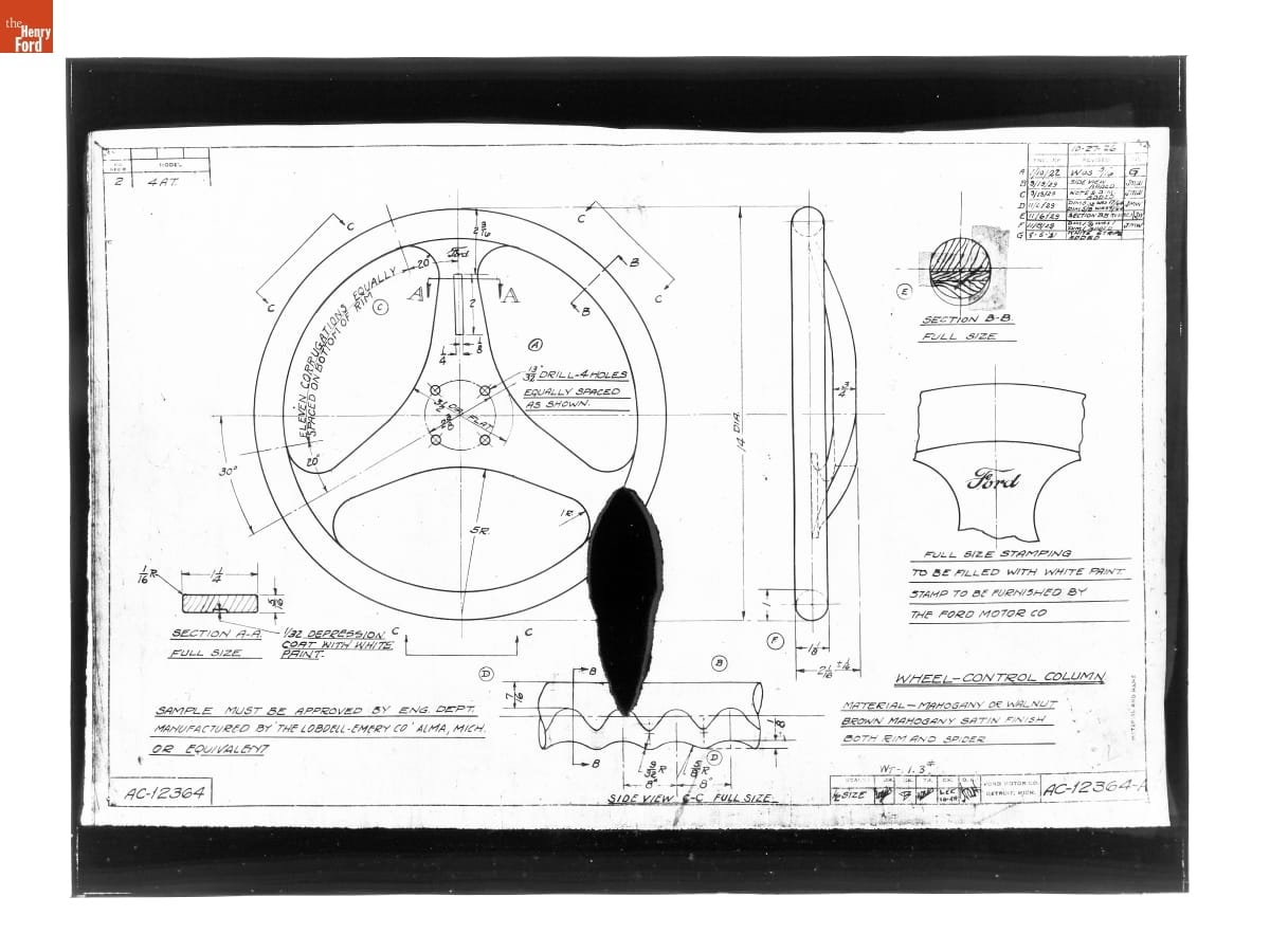 Drawing, "Wheel - Control Column," Ford Tri-Motor (5-AT), August 5, 1931
