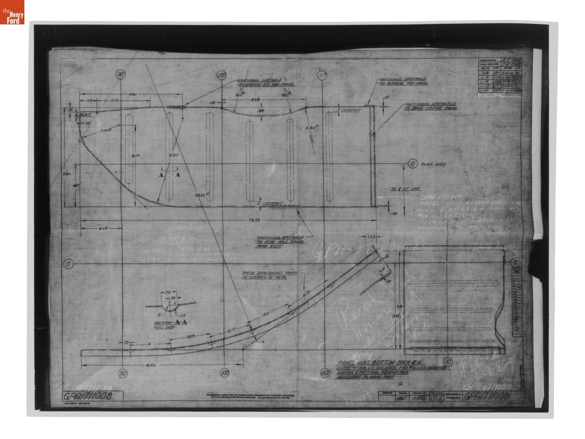Drawing, "Panel - Hull Bottom Back- R.H.," Ford GPA, November 11, 1942