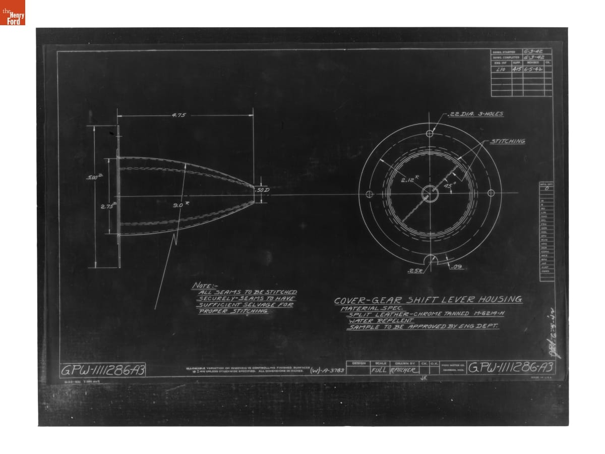 Drawing, "Cover - Gear Shift Lever Housing," June 5, 1942
