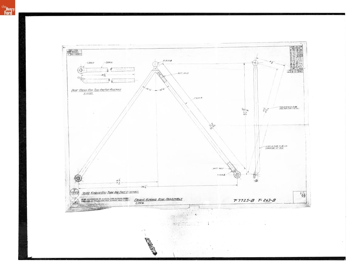 Drawing, "Front Radius Rod Assembly," Ford Model T, August 31, 1925