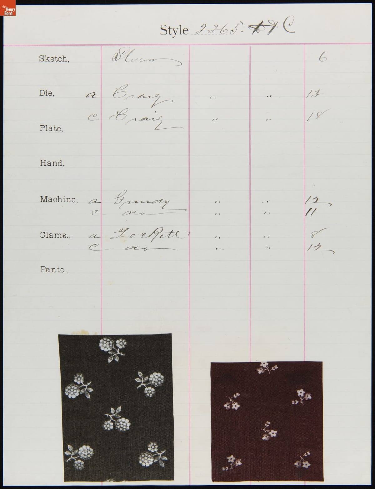 Engraver Sheet for Textile Fabric Style No. 2265 A and C, Cocheco Mfg ...