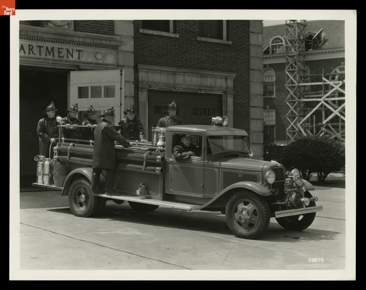 City of Dearborn Firefighters in a Ford V-8 Fire Truck, August 2, 1934