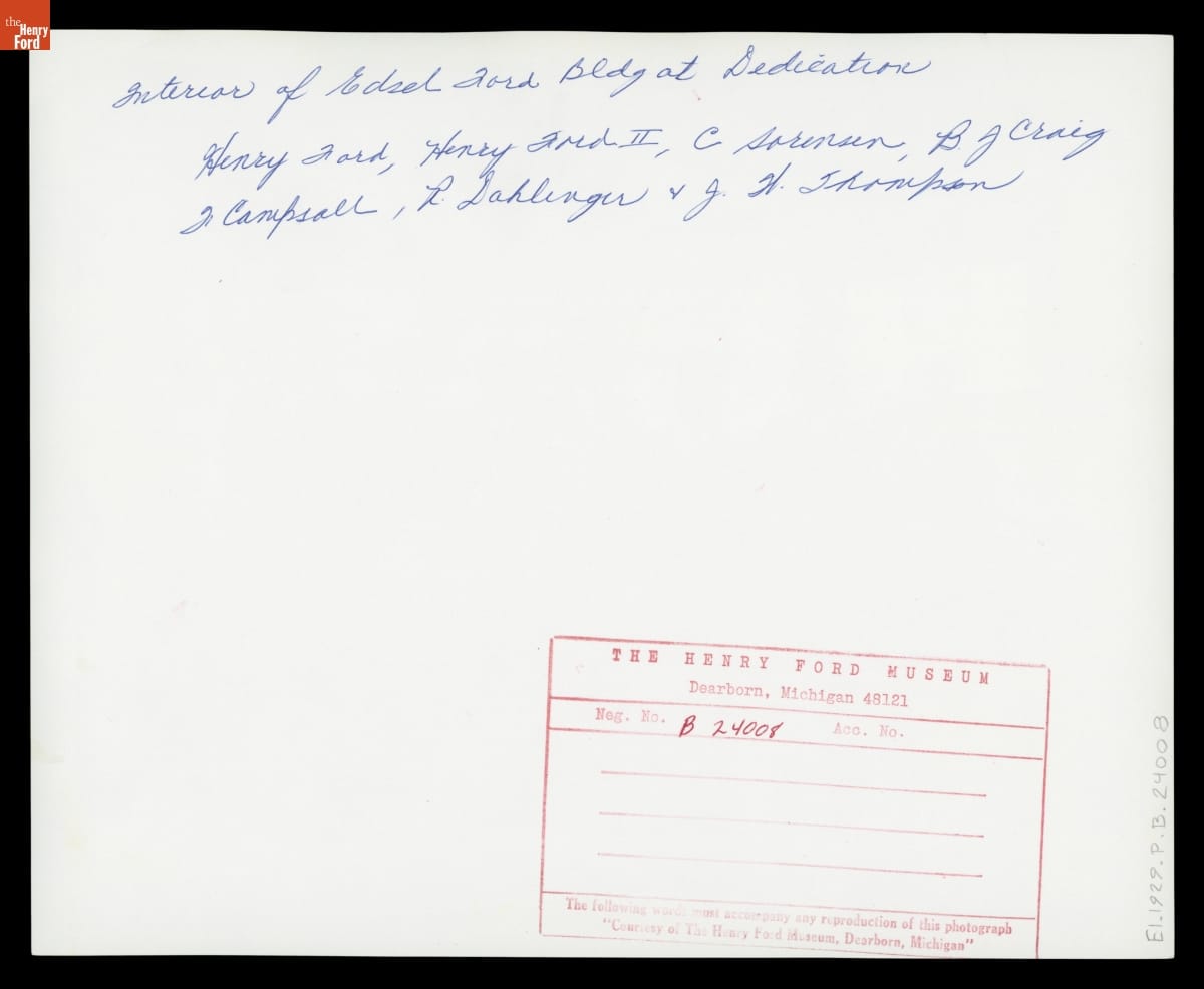 Dedication of Edsel Ford Workshop (Henry Ford Theater) in Greenfield ...