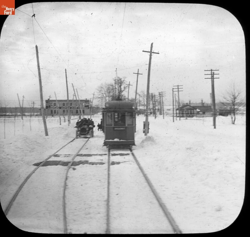 Thomas Flyer Being Driven on Railroad Tracks near Goshen, Indiana ...
