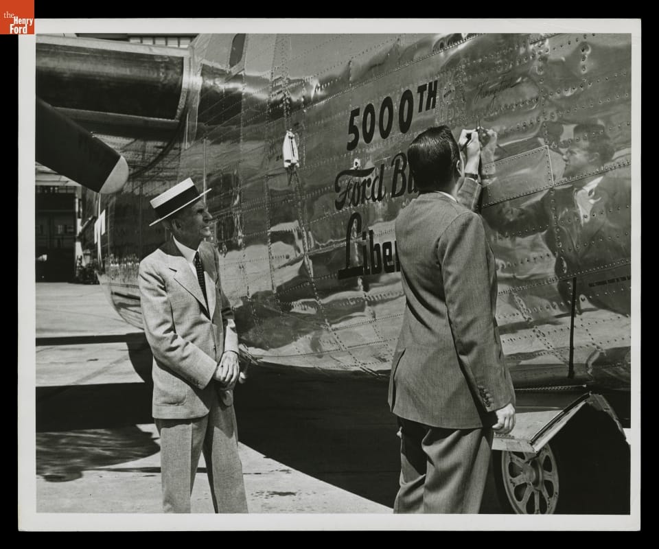 Henry Ford Watching Grandson Henry Ford II Sign the 5,000th B-24 Bomber ...