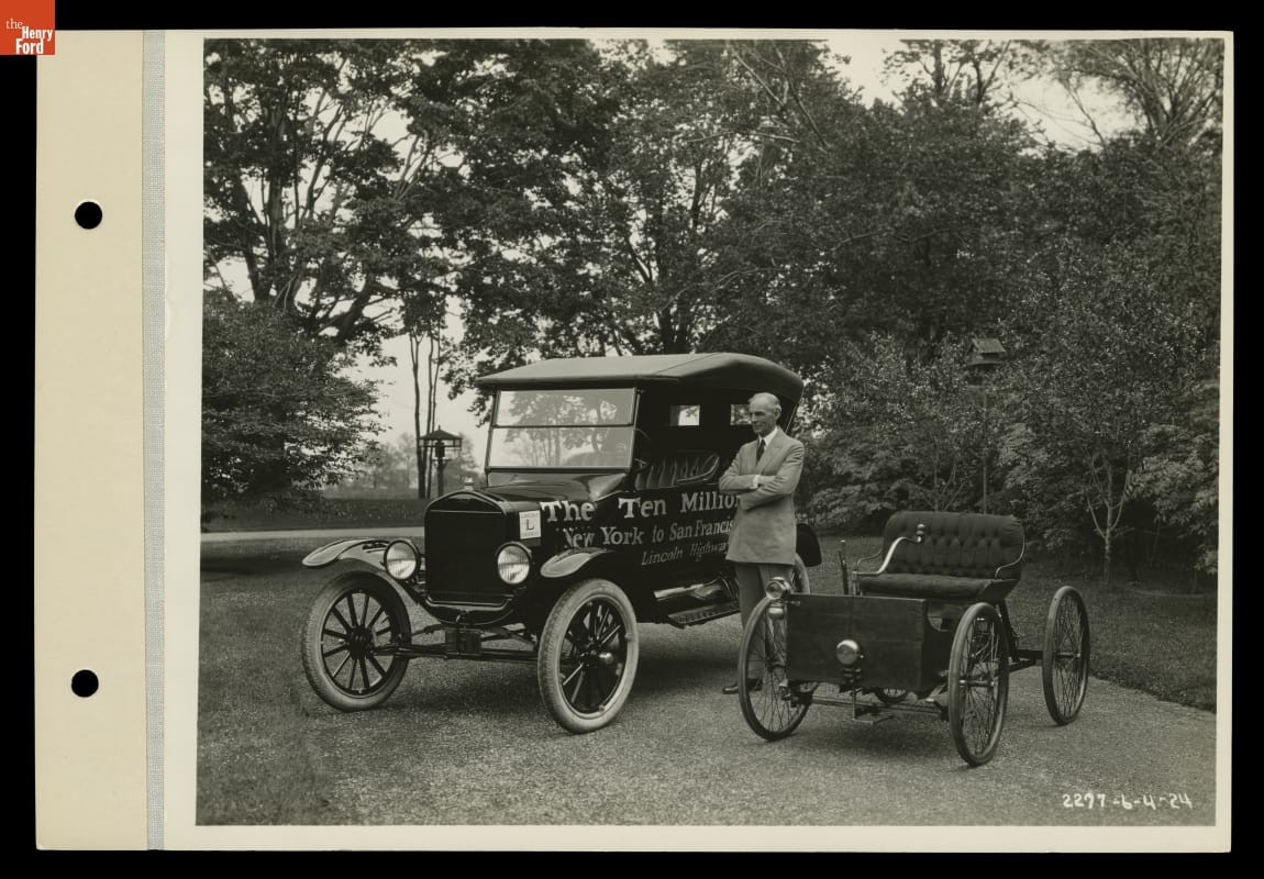 Henry Ford with the Ten Millionth Ford Model T and His 1896 Quadricycle ...
